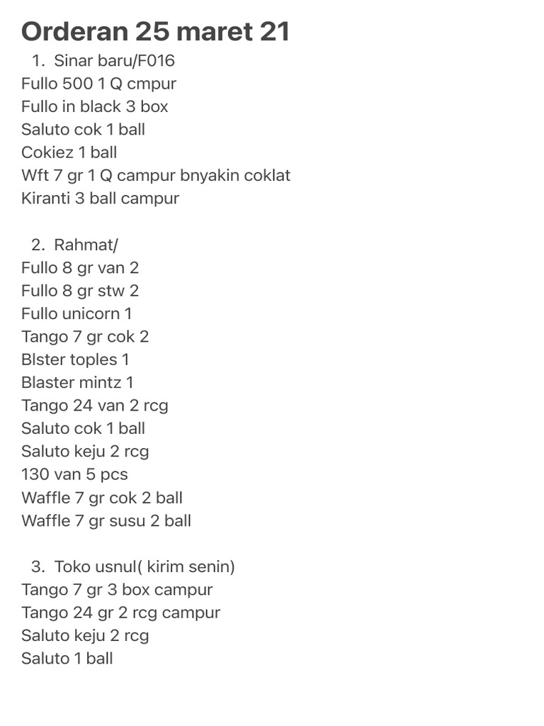 Orderan 25 Maret 21 | PDF