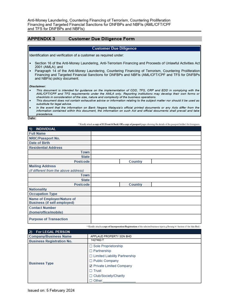 Kyc Form - Applaud Property | PDF | Identity Document | Terrorism Financing