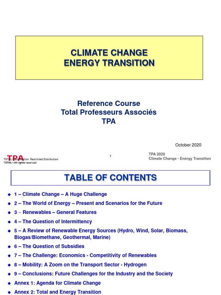 Climate Change Energy Transition: Reference Course Total Professeurs ...