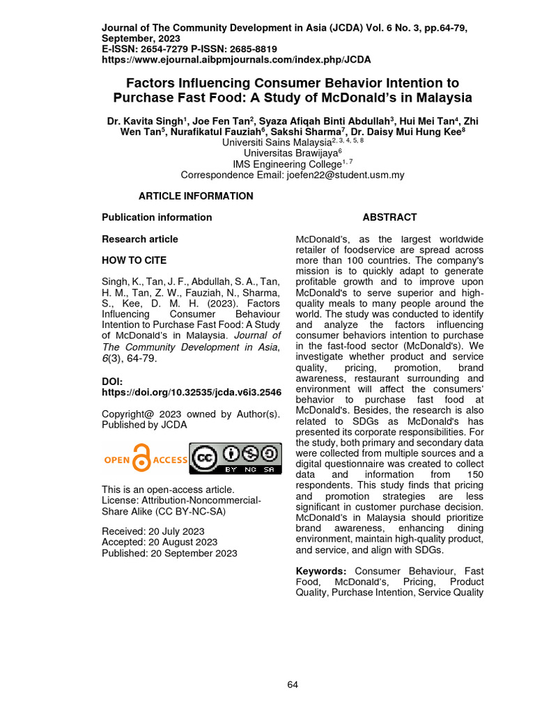 Factors Influencing Consumer Behavior Intention Pdf Consumer Behaviour Survey Methodology