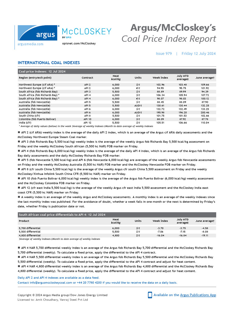 Argus - McCloskey's Coal Price Index Report (2024-07-12) | PDF