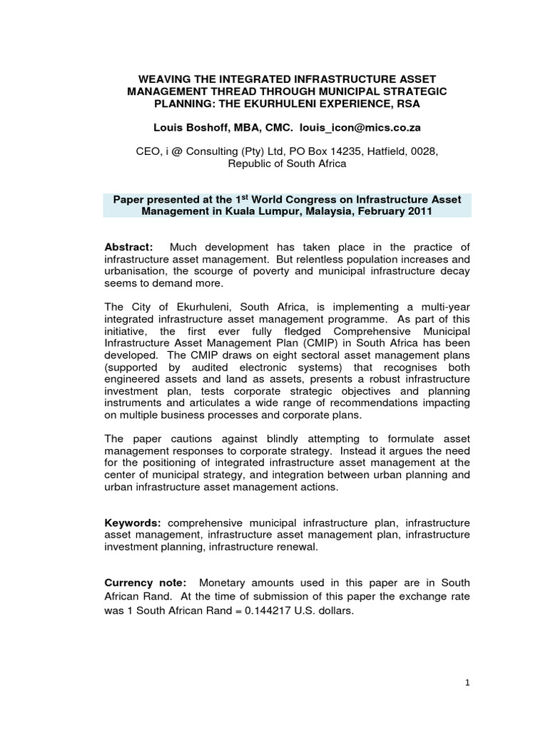 Weaving The Integrated Infrastructure Asset Management Thread Through Municipal Strategic ...