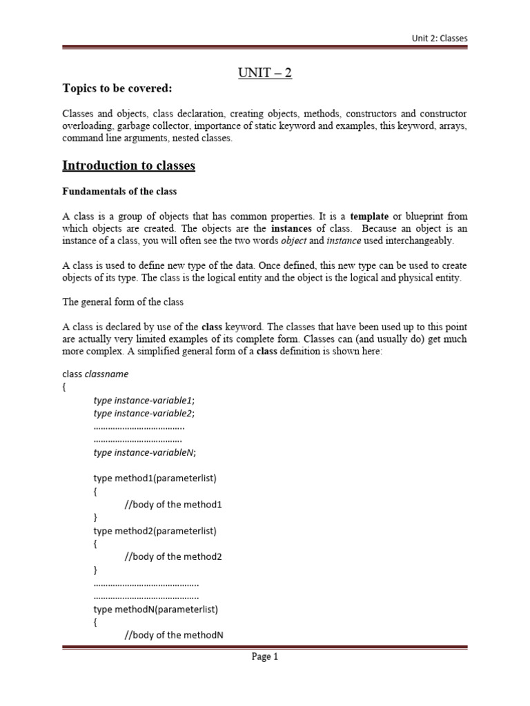 Java Unit 2 Pdf Method Computer Programming Class Computer 0879