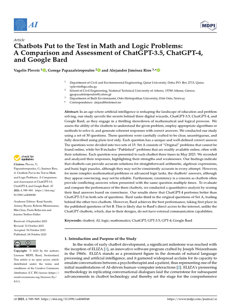 Chatbots Put To The Test in Math and Logic Problems - A Comparison and ...