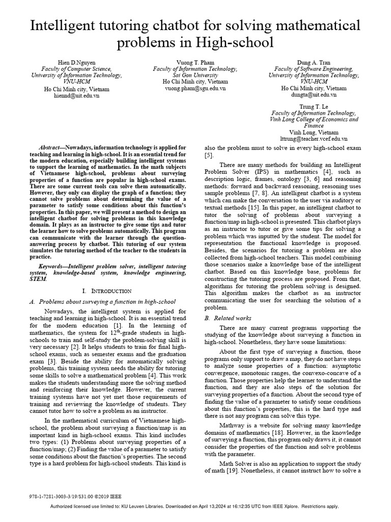 Intelligent Tutoring Chatbot For Solving Mathematical Problems in High ...