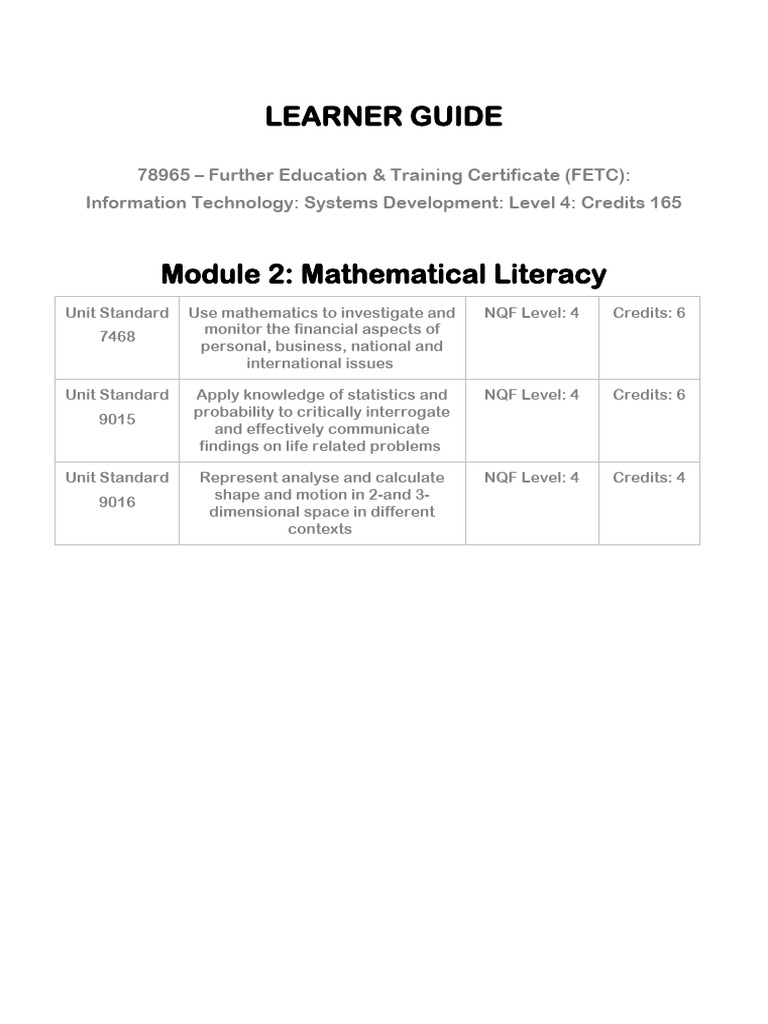 LG IT-SD4 Module 2 Mathematical Literacy v.2 | PDF | Educational Assessment | Interest