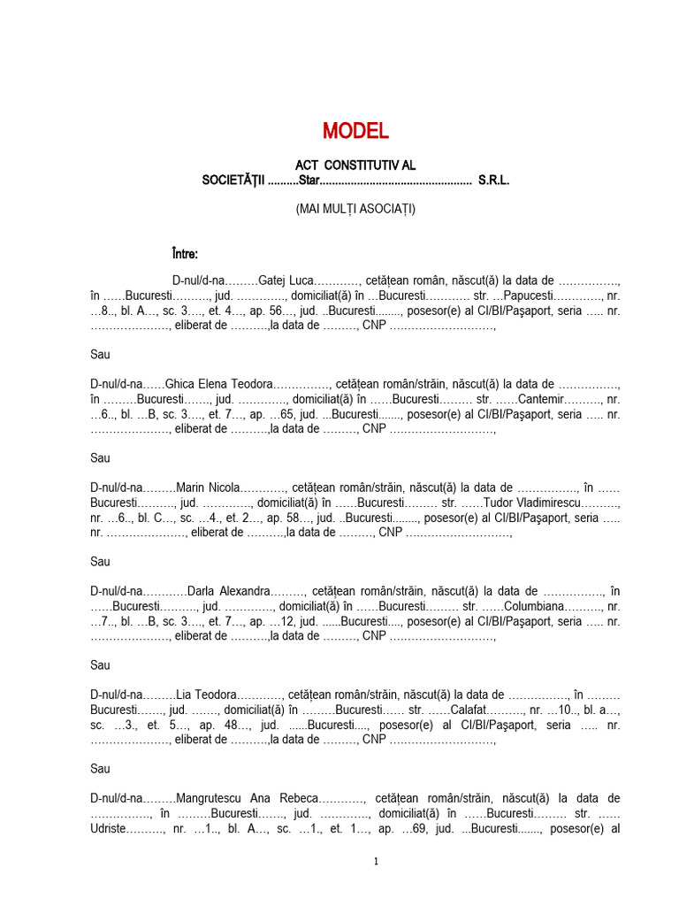 Model Act Constitutiv 1 | PDF