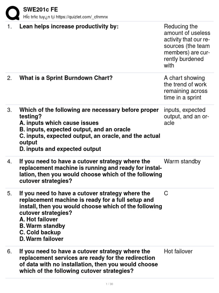 SWE201c Fe Quiz | PDF | Agile Software Development | Scrum (Software Development)