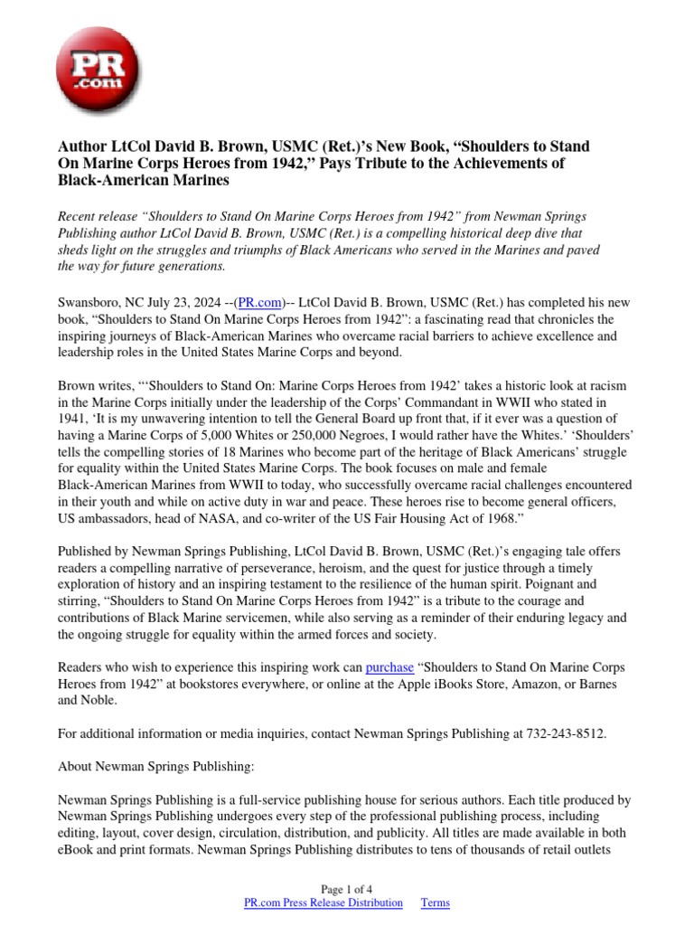 Author LtCol David B. Brown, USMC (Ret.) 'S New Book, "Shoulders To ...