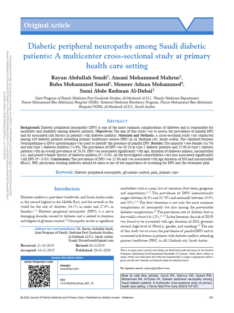 Diabetic Peripheral Neuropathy Among Saudi.36 | PDF | Diabetes | Pain
