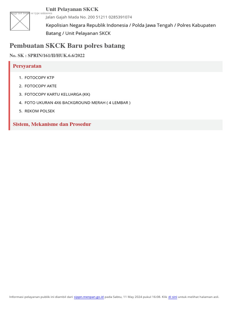 Unduh Standar Pelayanan - Pembuatan SKCK Baru Polres Batang | PDF