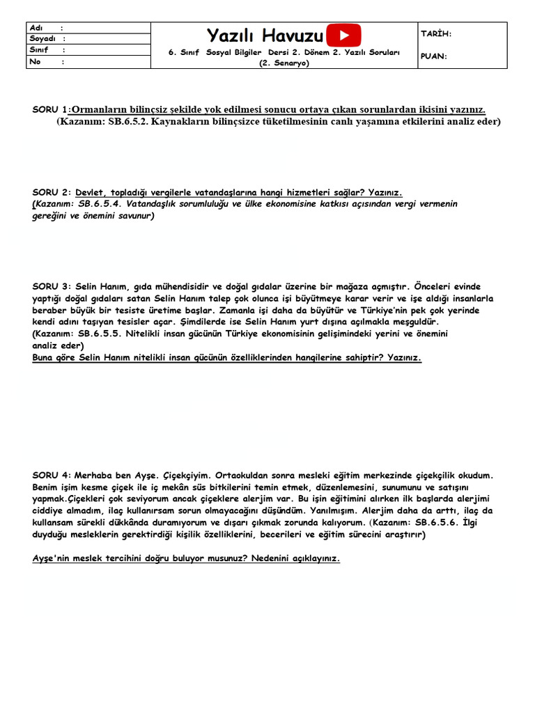 Sosyal 6. SINIF 2 2 | PDF