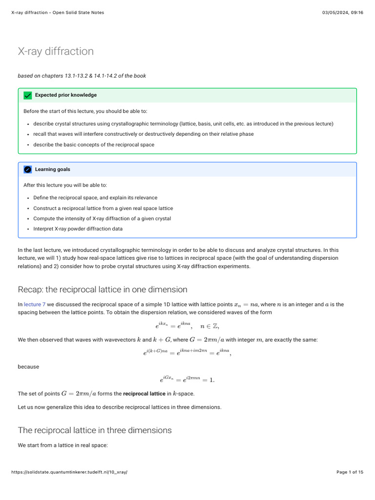 X Ray Diffraction Open Solid State Notes Pdf Crystal Structure