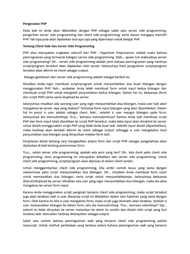 Pengenalan Dasar PHP dan Alatnya | PDF | Karier & Perkembangan | Komputer