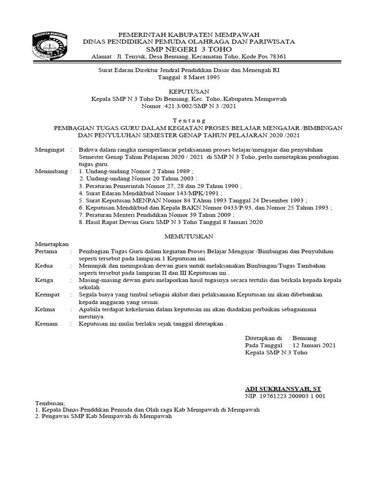 SK PEMBAGIAN TUGAS 2020-2021 Genap | PDF