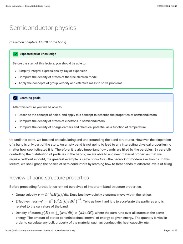 Basic Principles - Open Solid State Notes | PDF | Electron Hole | Electron