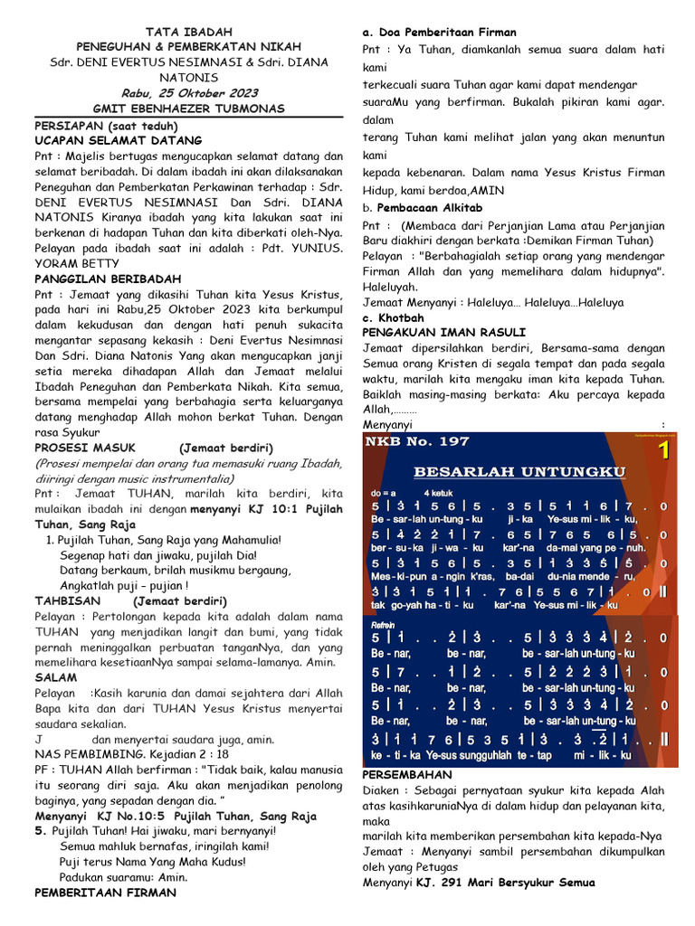 Peneguhan dan Pemberkatan Nikah Deni & Diana | PDF