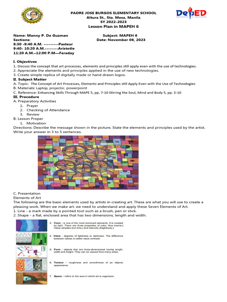 2nd Quarter Lesson Plan Art Lesson 1 Part 1 | PDF | Career & Growth | Art