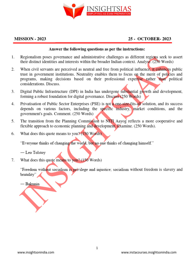 Insta-Secure-2023-Secure 25 October 2023-QP | PDF | Governance | Socialism