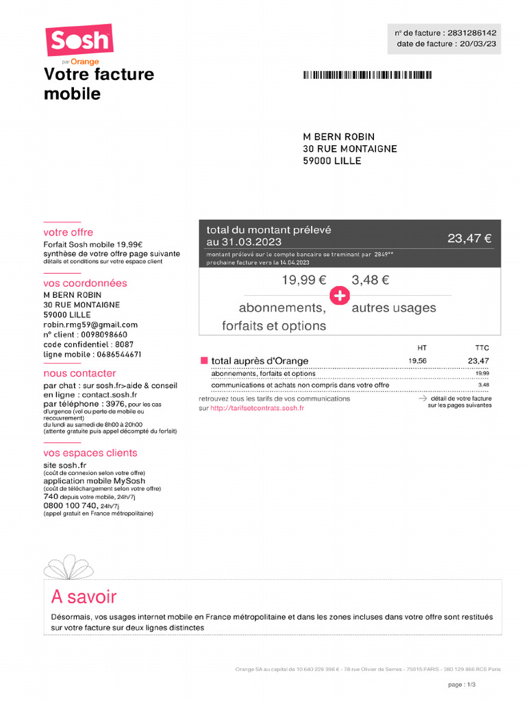 RobinBern SOSH Facture | PDF