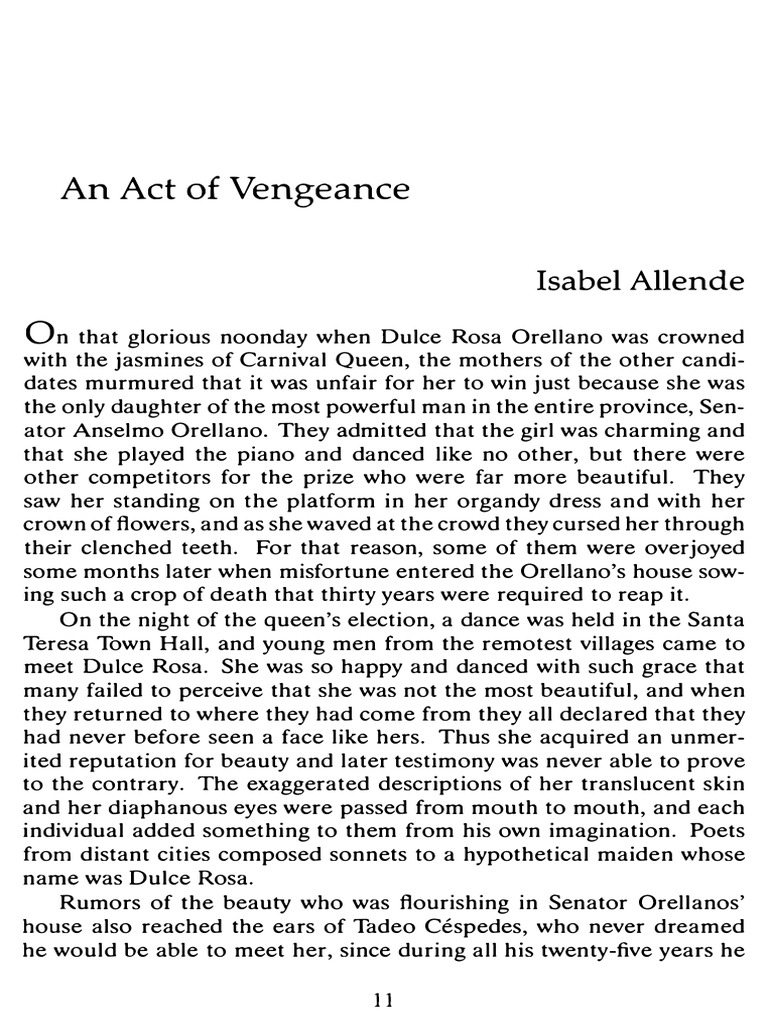 Allende, Isabel - An Act of Vengeance (1990) | PDF | Poetry