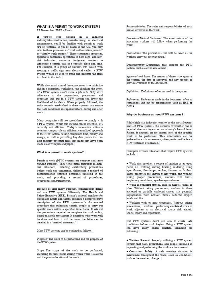 What Is A Permit To Work System | PDF | Occupational Safety And Health ...