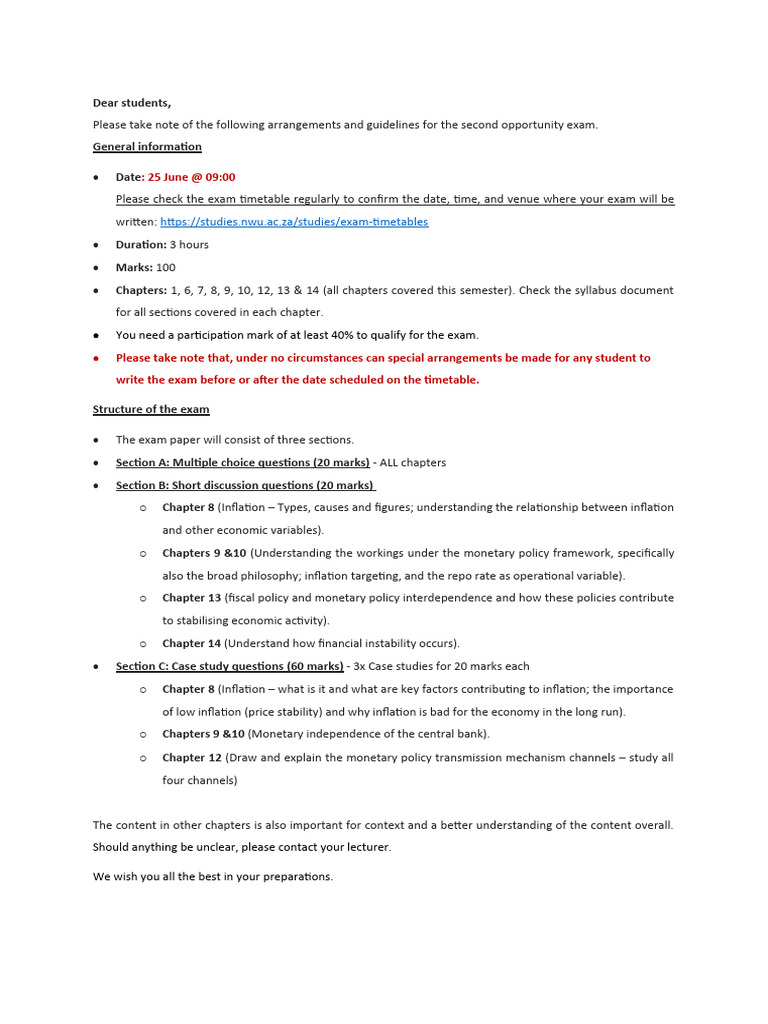 ECON 313 - 2nd Opp Exam Guidelines - 2024 | PDF