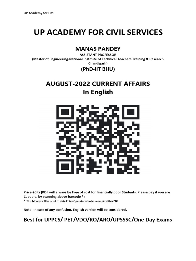 August 2022 Current Affairs for UPPCS | PDF | Business | Science ...