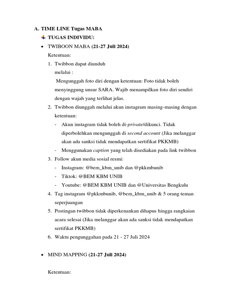 Time Line Tugas Maba | PDF