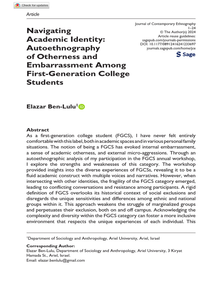 Ben Lulu 2024 Navigating Academic Identity Autoethnography of Otherness ...
