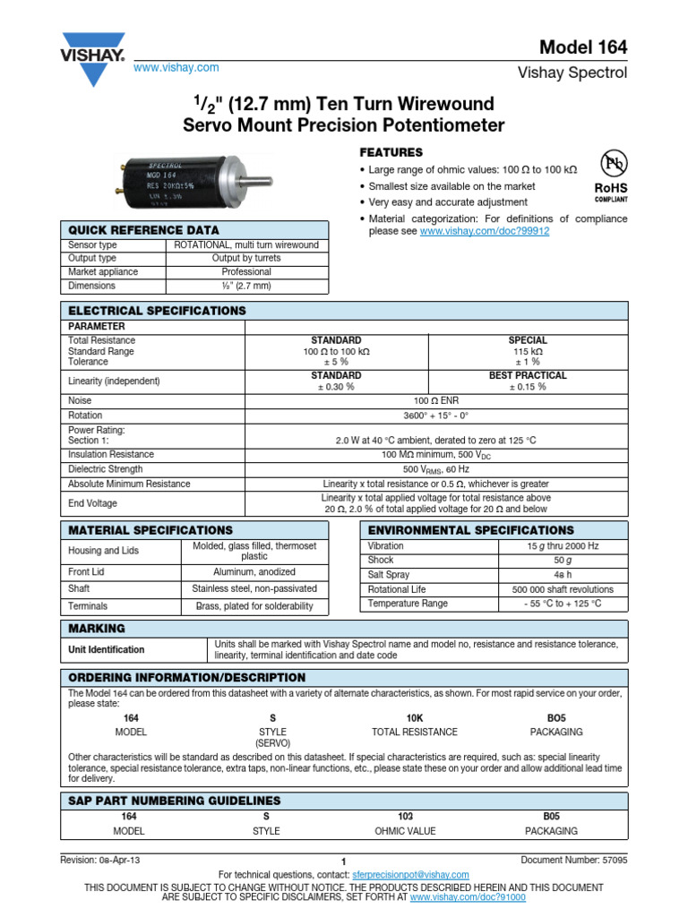 Model 164: Vishay Spectrol | PDF | Electrical Resistance And ...