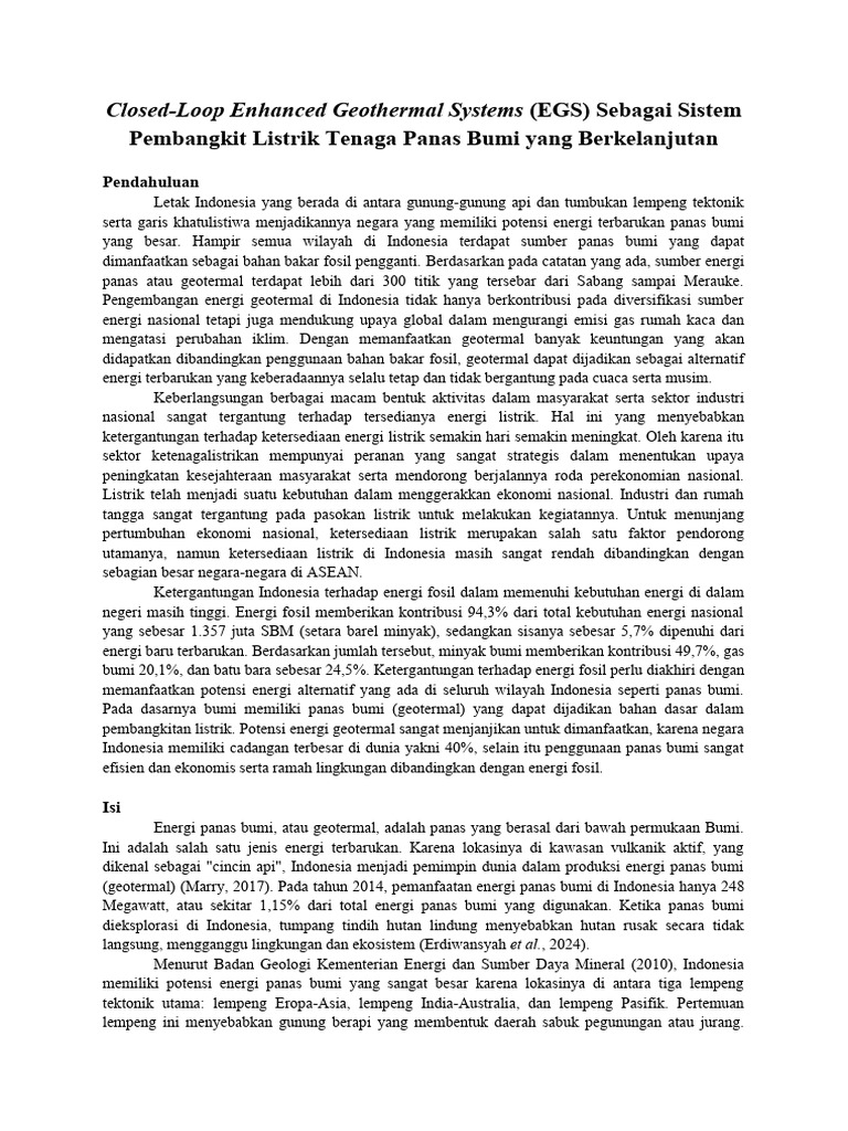 Closed-Loop Enhanced Geothermal Systems (EGS) Sebagai Sistem Pembangkit Listrik Tenaga Panas ...