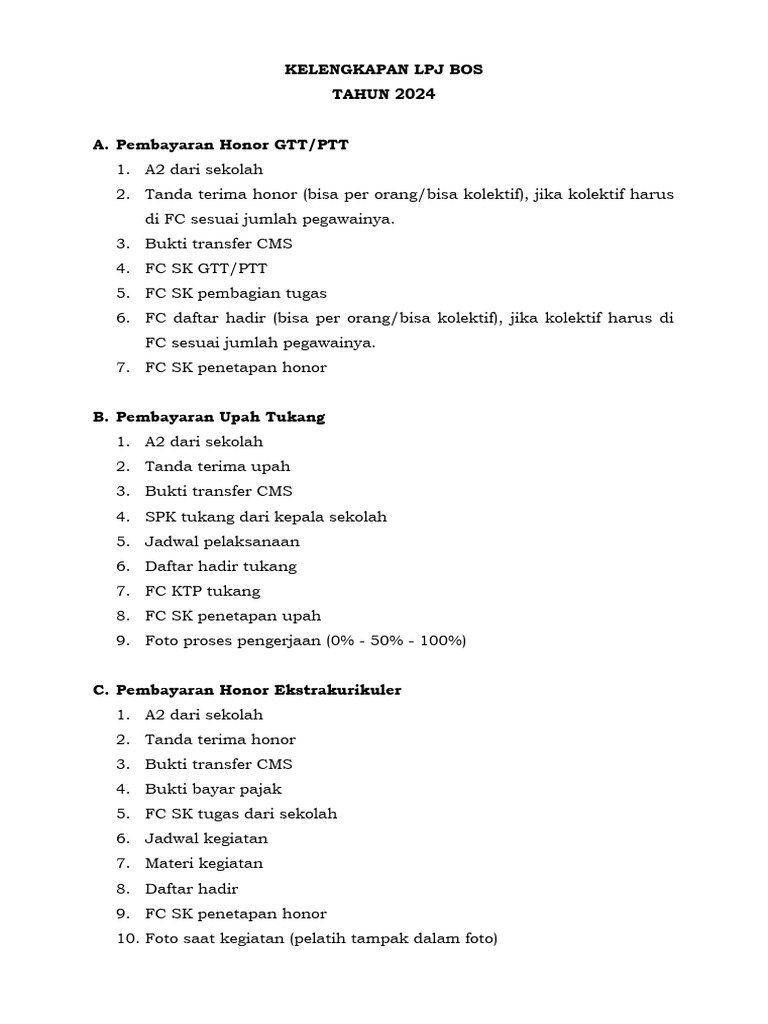 Kelengkapan LPJ BOS 2024 | PDF
