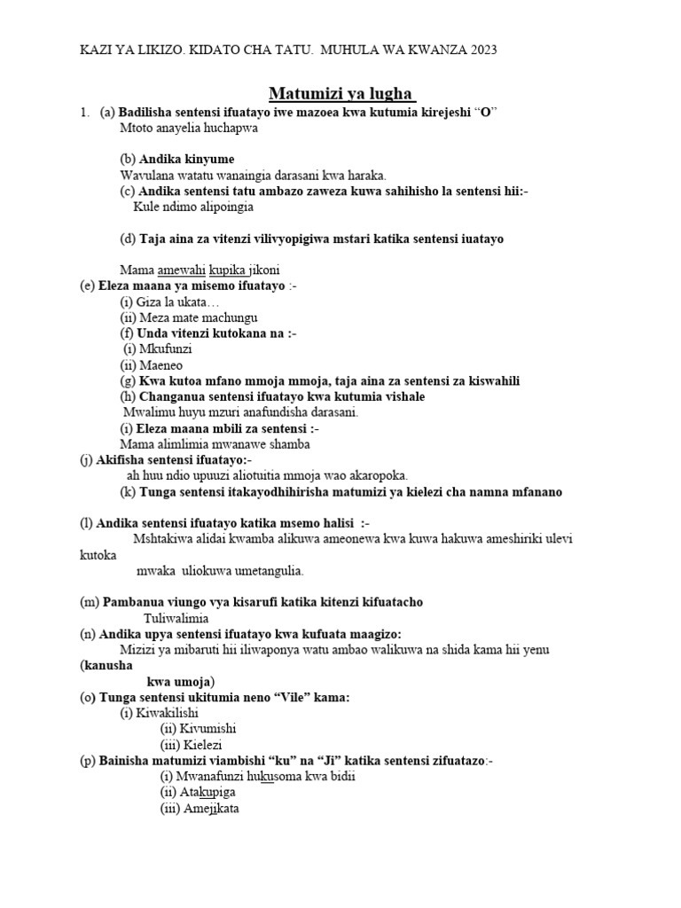 Lugha Kiswahili | PDF