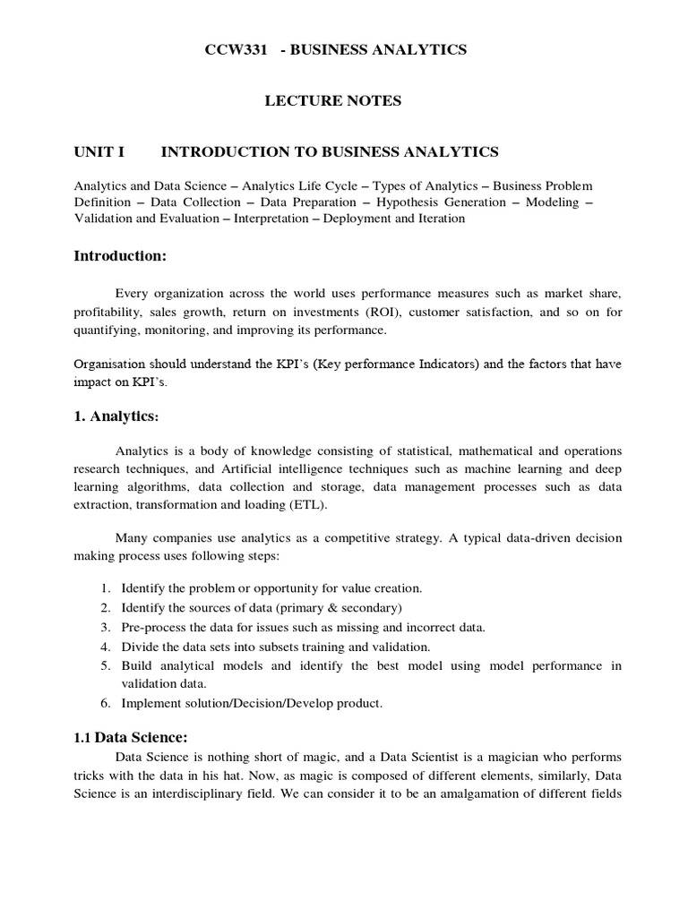 BA Unit 1 | PDF | Hypothesis | Analytics