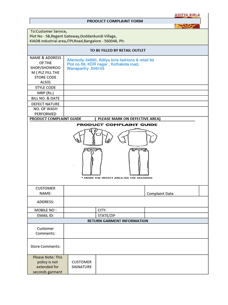 Product Complaint Form Guide | PDF | Finance & Money Management ...