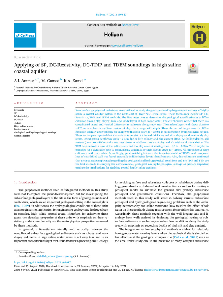 Applying of SP DC Resistivity DC TDIP and TDEM Soundings in Hig - 2021 ...