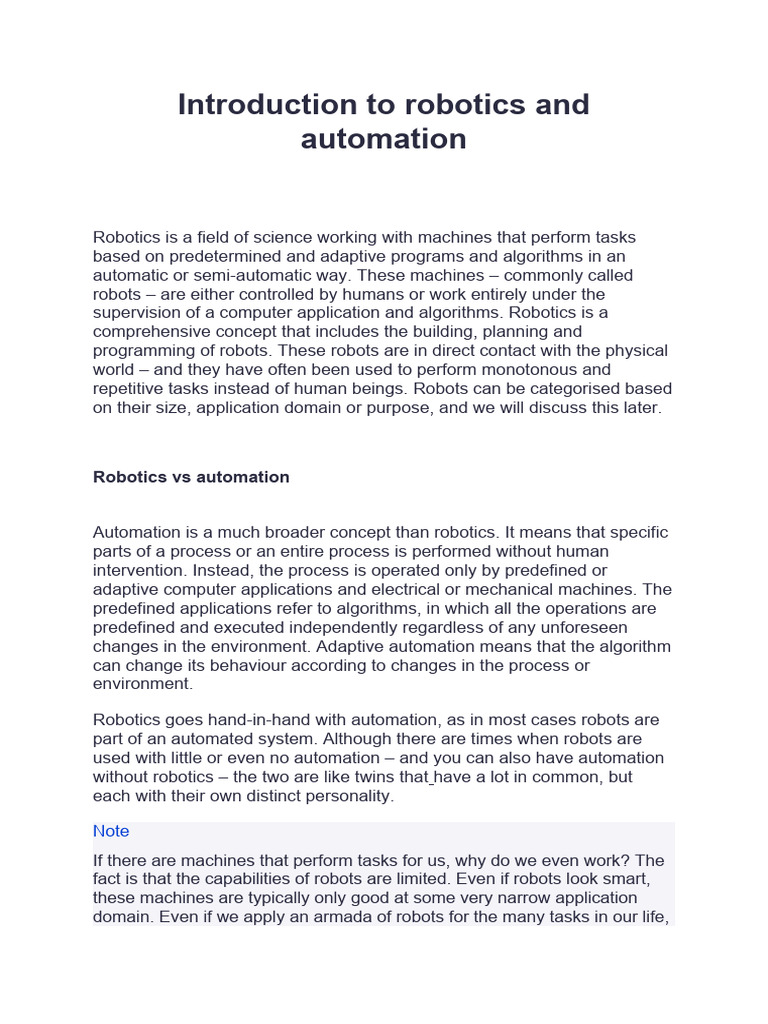 Introduction to robotics and automation | PDF | Robot | Robotics