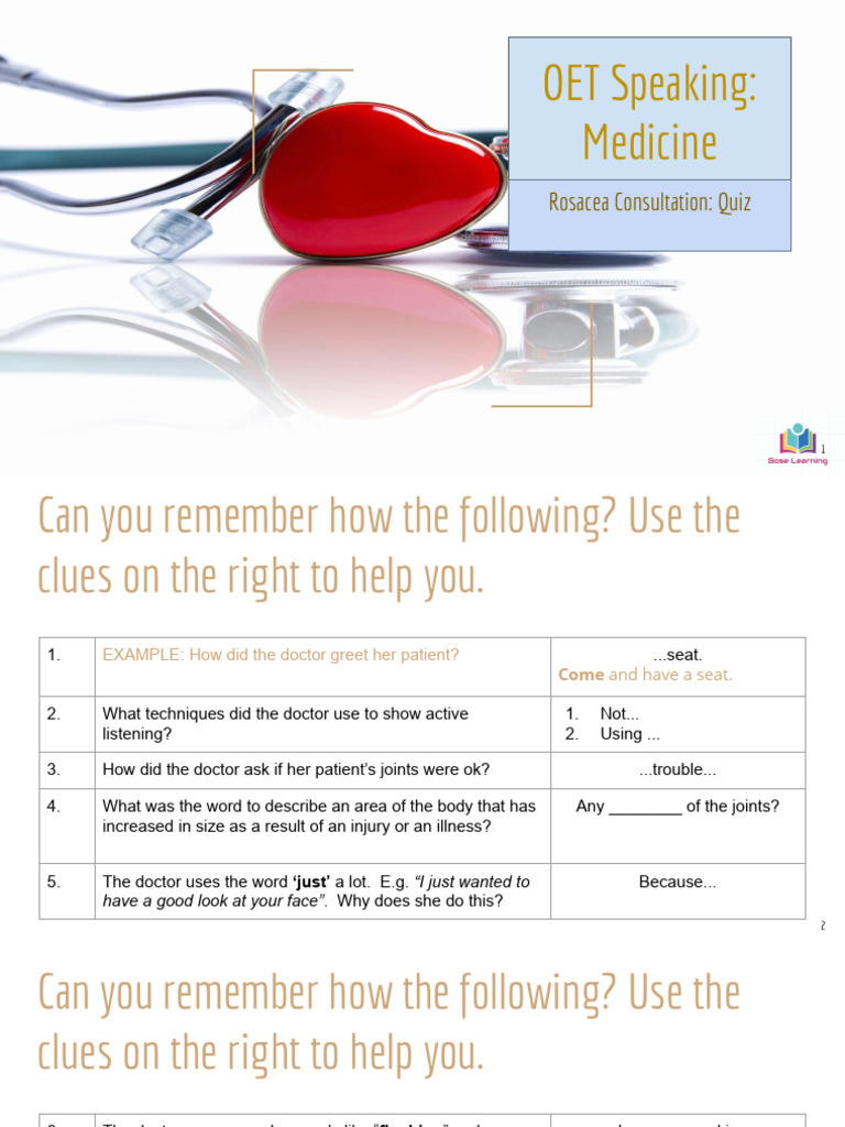 OET+Speaking +rosacea +Quiz+and+Key | PDF | Patient | Health Care