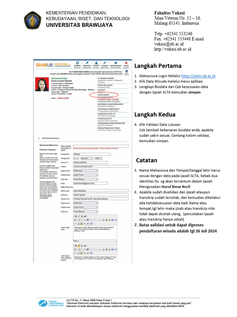 Panduan Validasi Untuk Daftar Wisuda | PDF