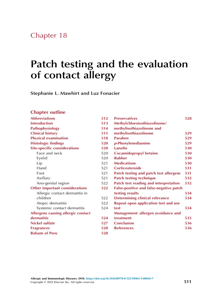 Chapter 18 Patch Testing And The Evaluation O 2022 Allergic And Immunologi Download Free Pdf