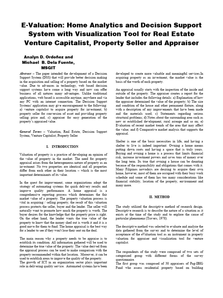 E-Valuation: Home Analytics Tool | PDF | Real Estate Appraisal | Market ...