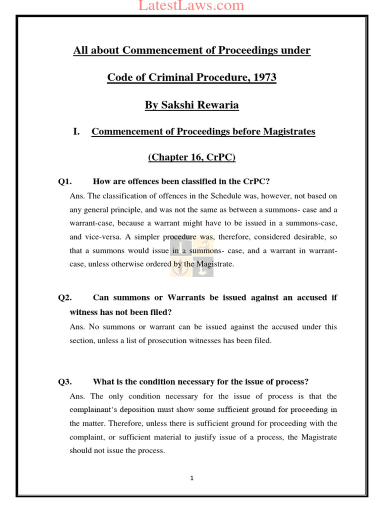 All About Commencement of Proceedings Under Code of Criminal ...