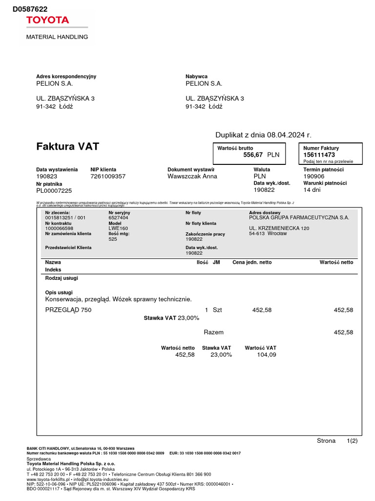 Faktura VAT: Duplikat Z Dnia 08.04.2024 R | PDF