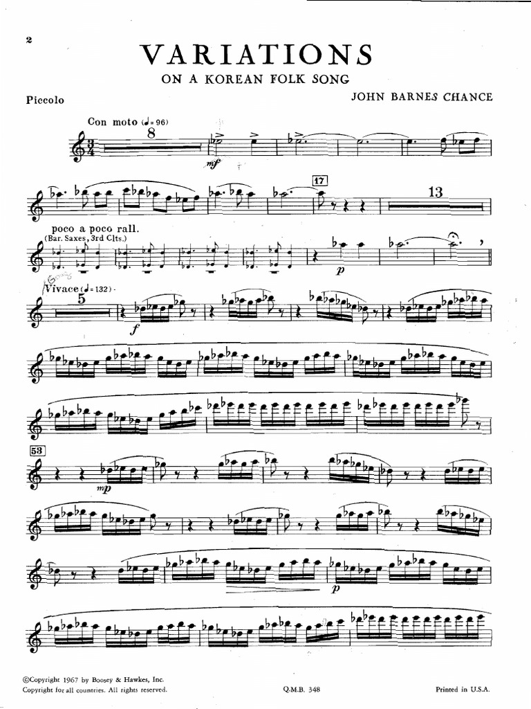 Variations Korean Folk Song Piccolo | PDF