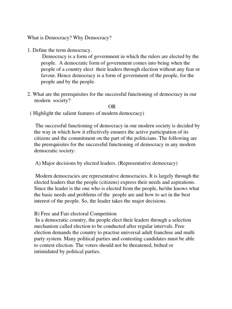 Democracy - Questions and Answers | PDF | Democracy | Political Ideologies