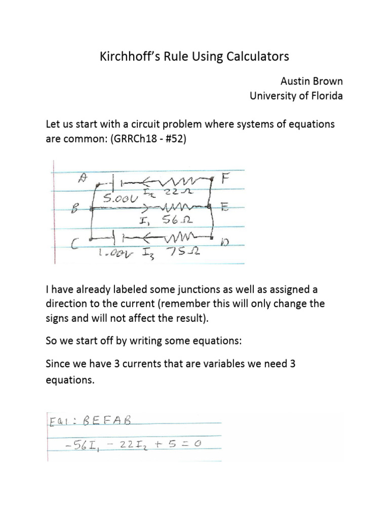 Kirchhoff's Rule Using Calculators | PDF
