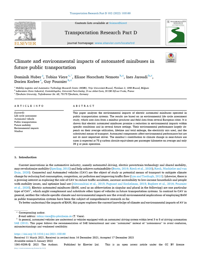 Climate and Environmental Impacts of Automa - 2022 - Transportation ...