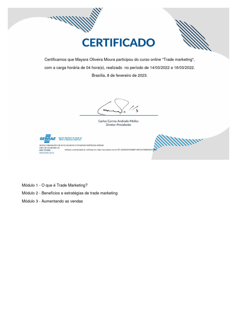 Certificado Curso Trade Marketing | PDF