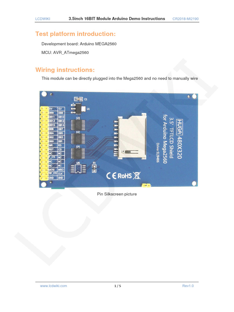 3.5inch 16BIT Module Arduino Demo Instructions EN | PDF | Arduino ...